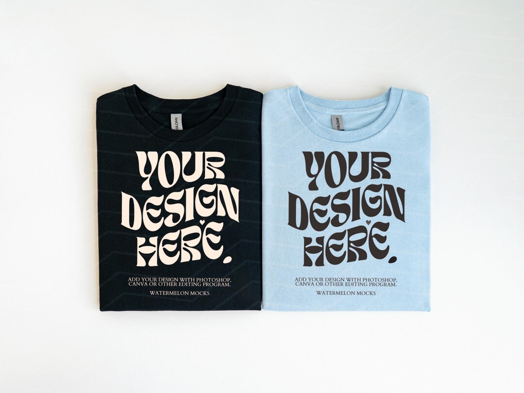 Couple Mockup Gildan 5000 Mockup Black Light Blue Mockup Gildan Tshirt ...