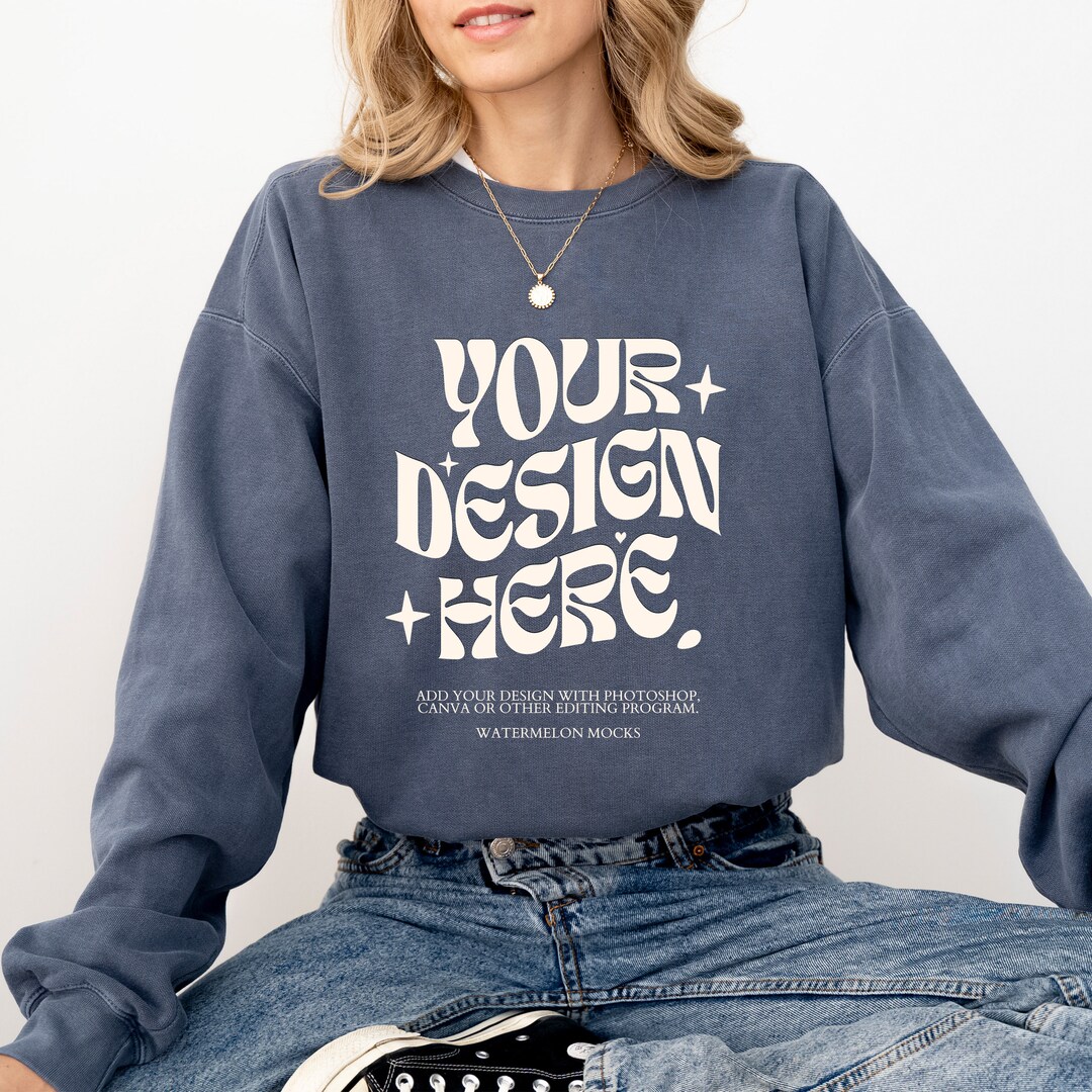 Comfort Colors 1566 Denim Mockup Comfort Colors Denim Sweatshirt Mockup ...