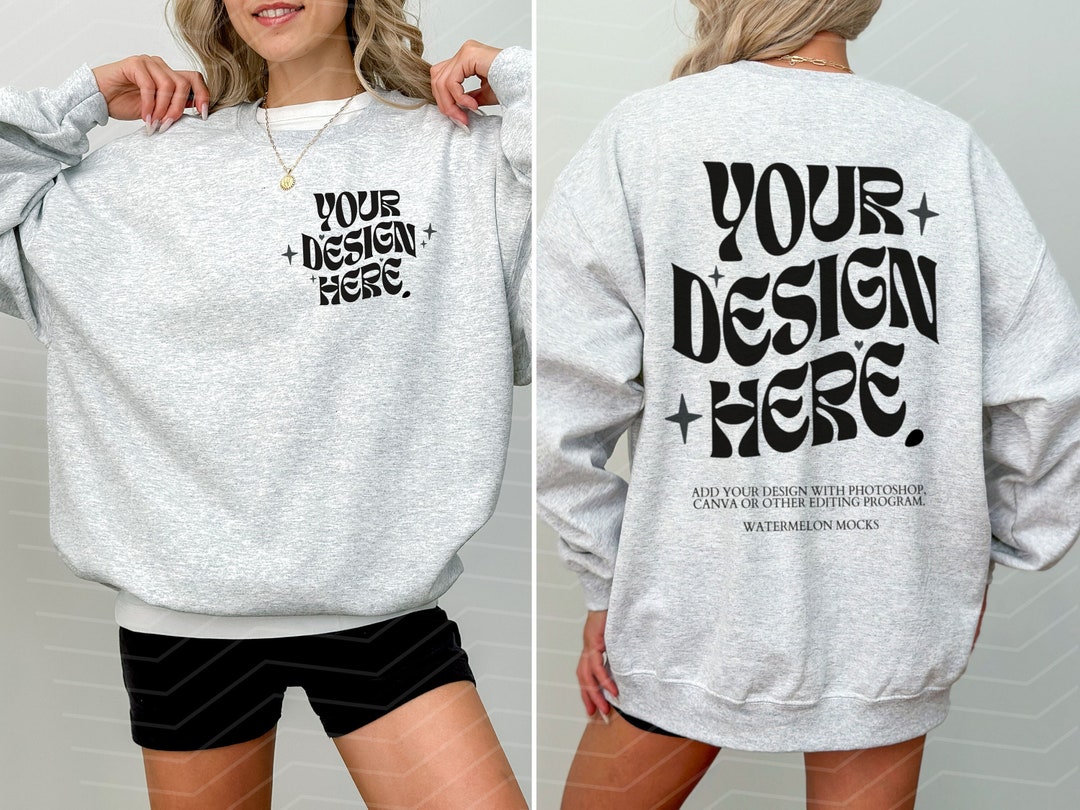 Gildan 18000 Front and Back Ash Mockup Ash Front Back Sweatshirt Mockup ...
