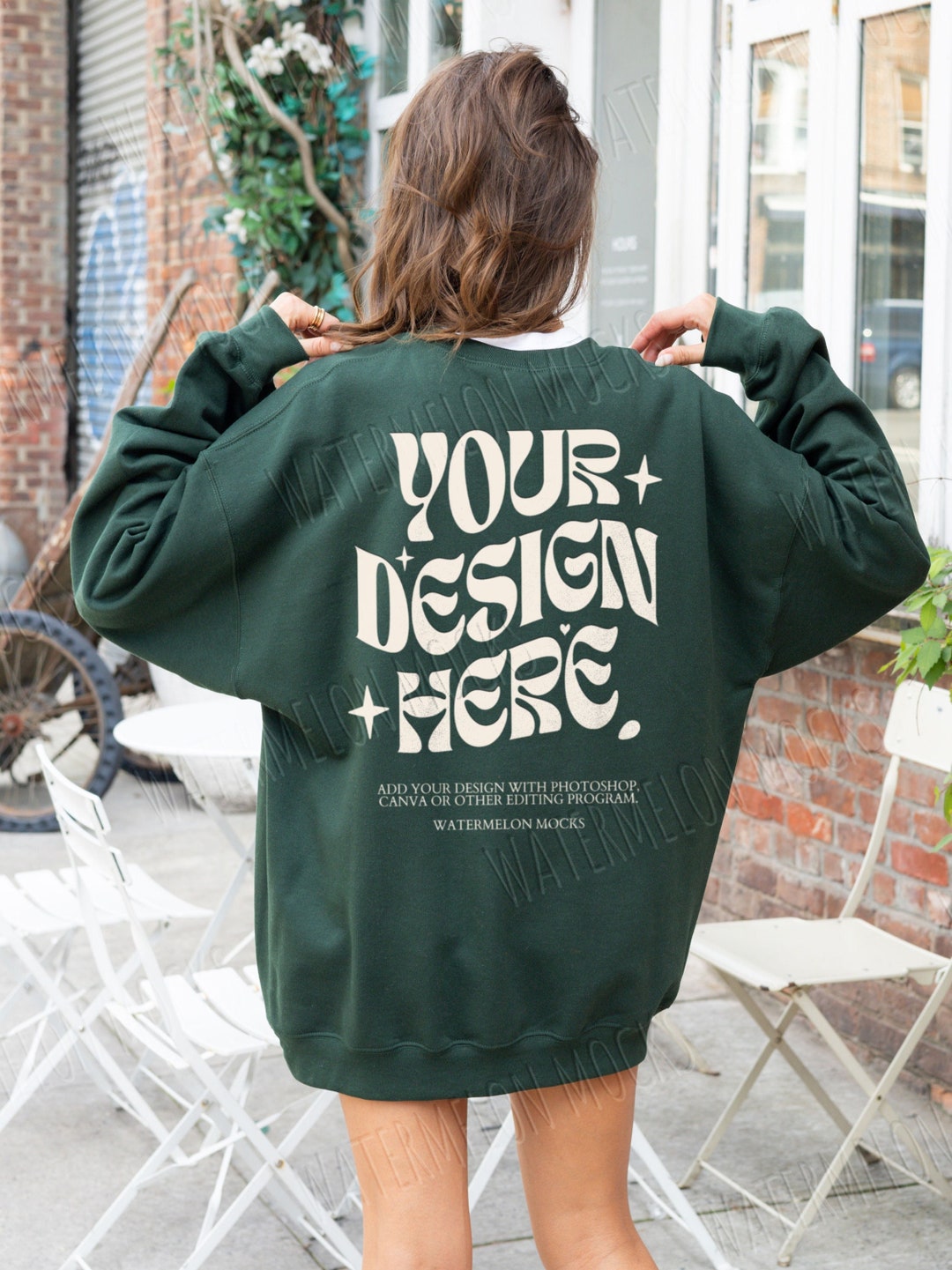 Back Green Sweatshirt Mockup Gildan 18000 Forest Green Mockup Oversized ...