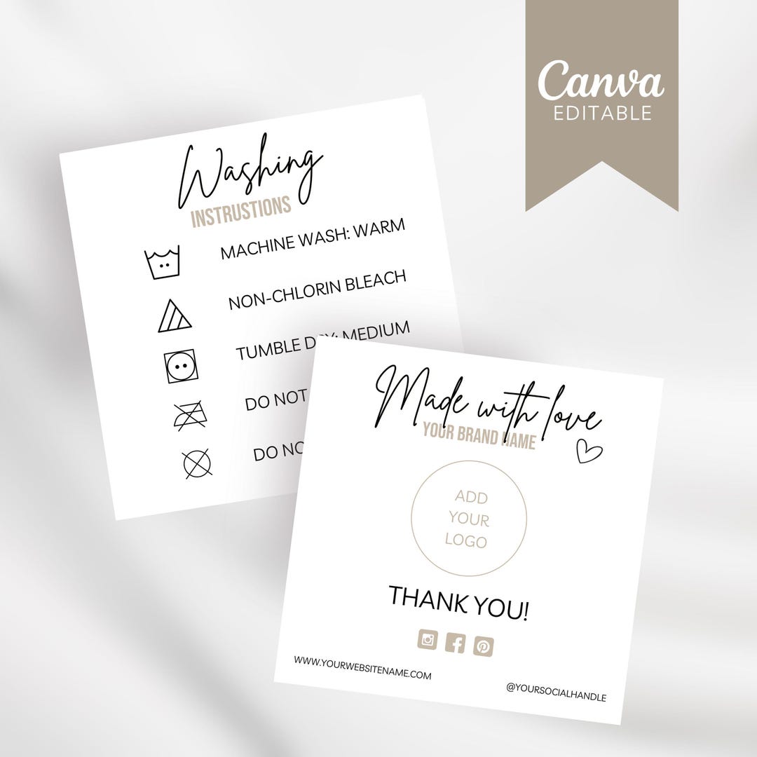 Editable Gildan Washing Instructions Card Template Printable Clothing ...