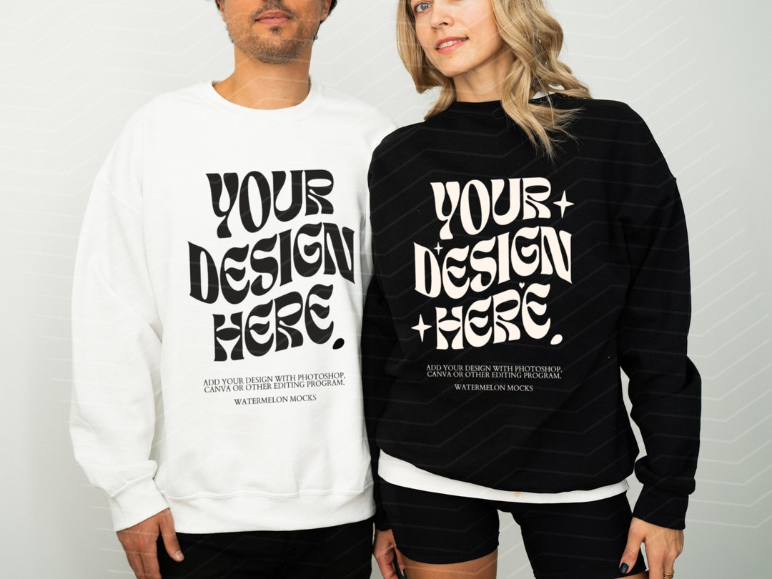 Couple Mockup Gildan Sweatshirt Mockup 18000 Black and White Sweatshirt ...