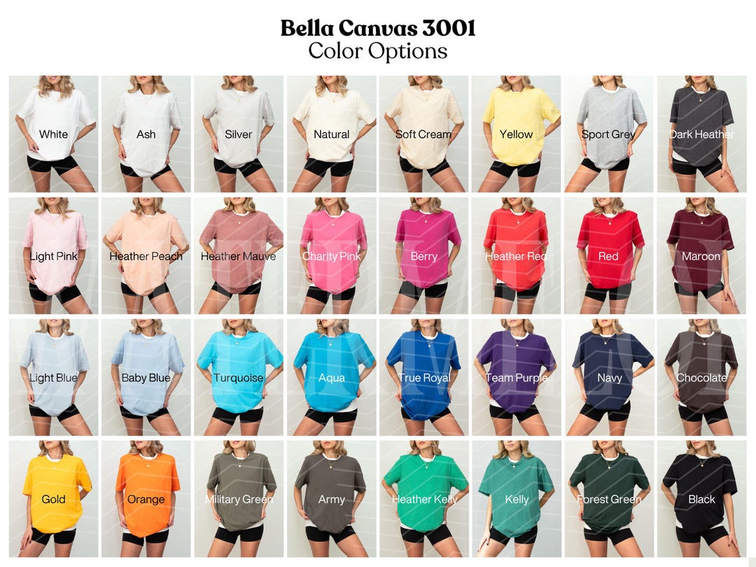 Bella Canvas 3001 Color Chart PNG Digital Download All Colors Mockup ...