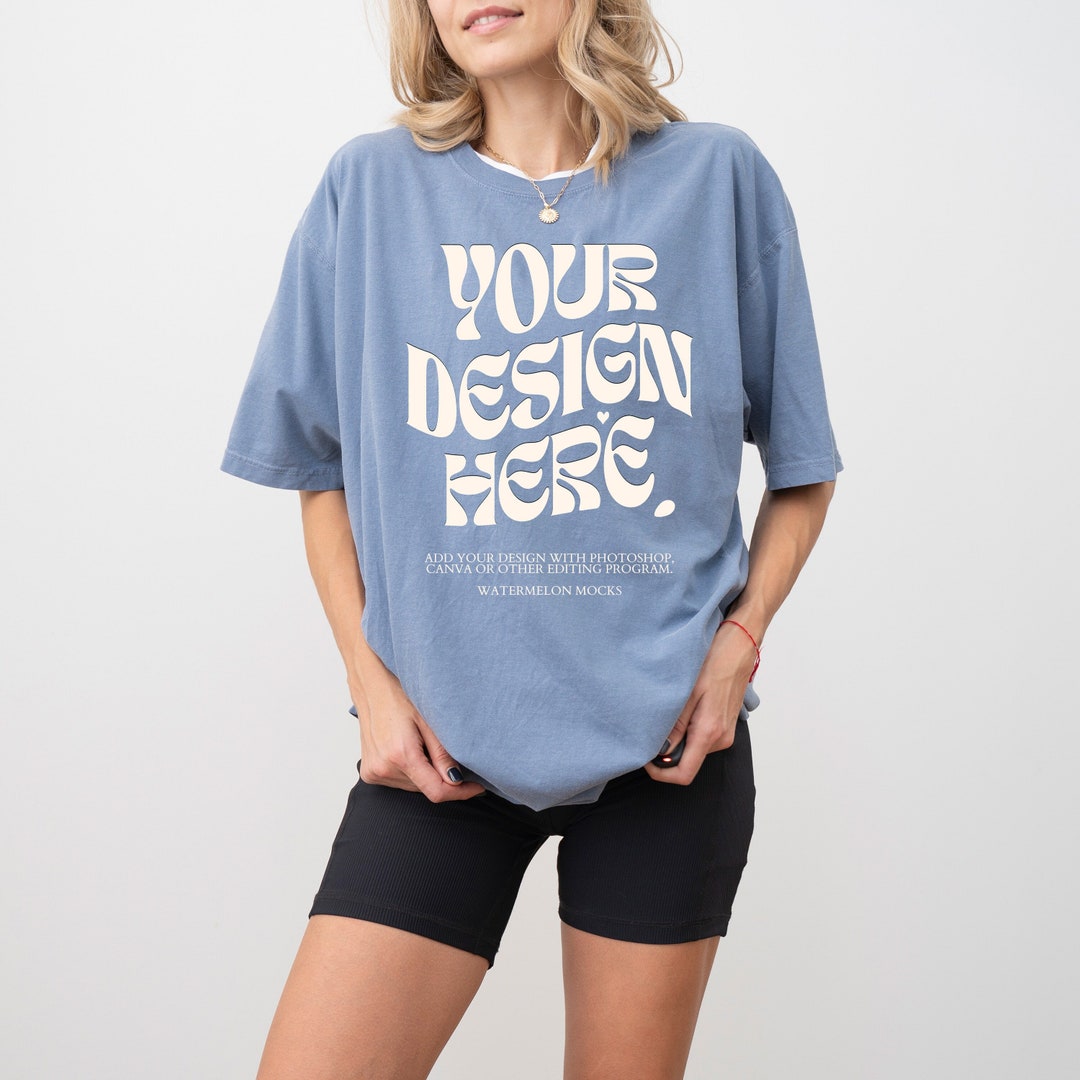 Comfort Colors Blue Jean Mockup C1717 Blue Jean Mockup Front Back ...