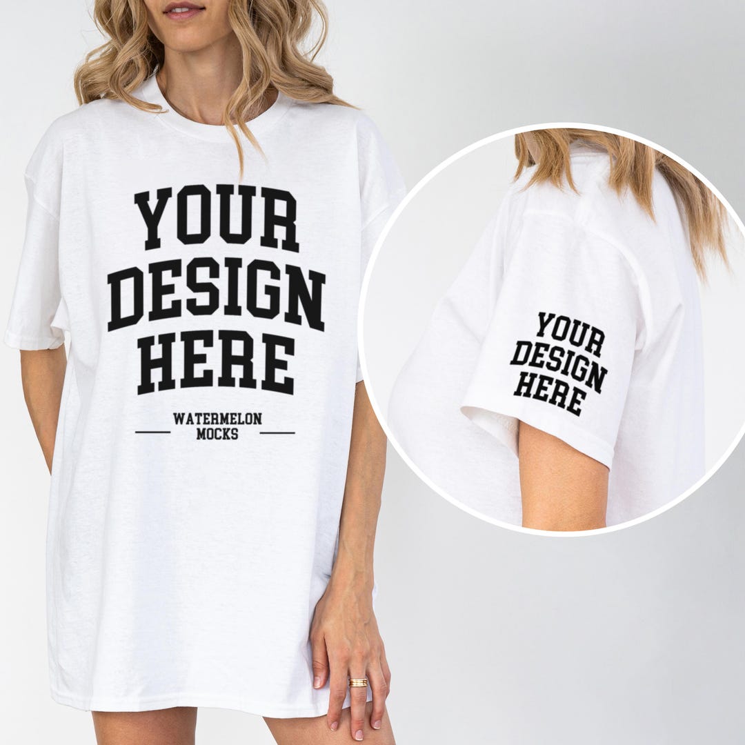 Gildan 5000 Mockup White Sleeve and Front Mockup G500 White Mockup ...