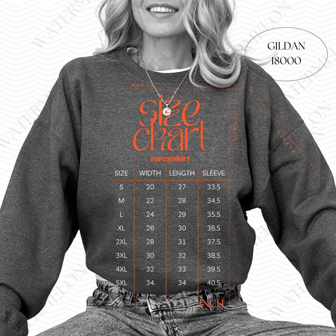 Gildan 18000 Size Chart Mockup Size Chart Unisex Sweatshirt 18000 ...