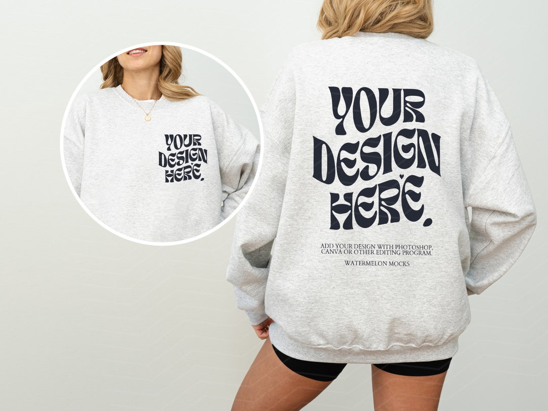 Gildan 18000 Front and Back Ash Mockup Front Back Sweatshirt Mockup ...