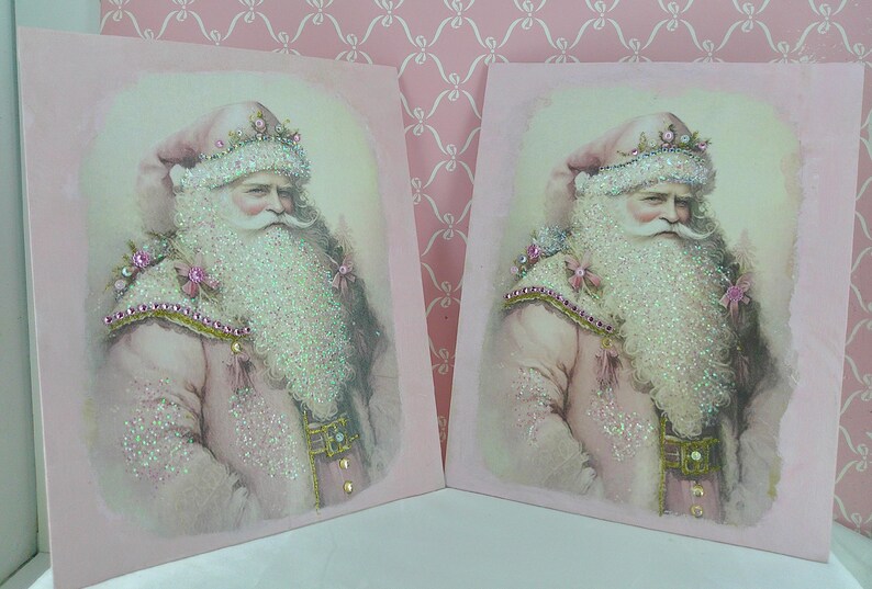 Shabby Chic Victorianpink Santa Portrait on Canvastable or Wall Sign - Etsy