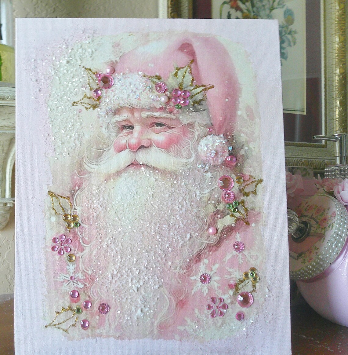 Shabby Chic Victorianpink Santa Portrait 2 on Canvastable or Wall Sign ...