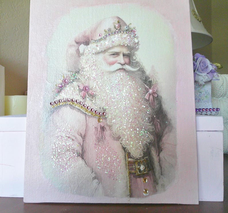 Shabby Chic Victorianpink Santa Portrait on Canvastable or Wall Sign - Etsy