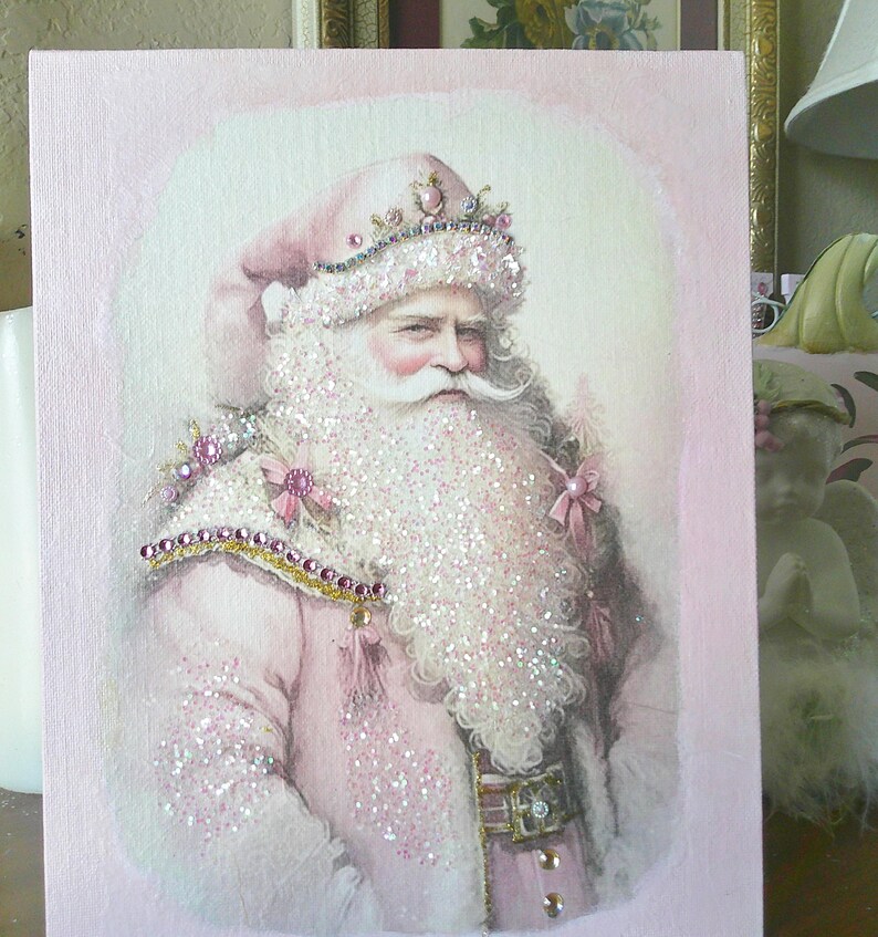 Shabby Chic Victorianpink Santa Portrait on Canvastable or Wall Sign - Etsy