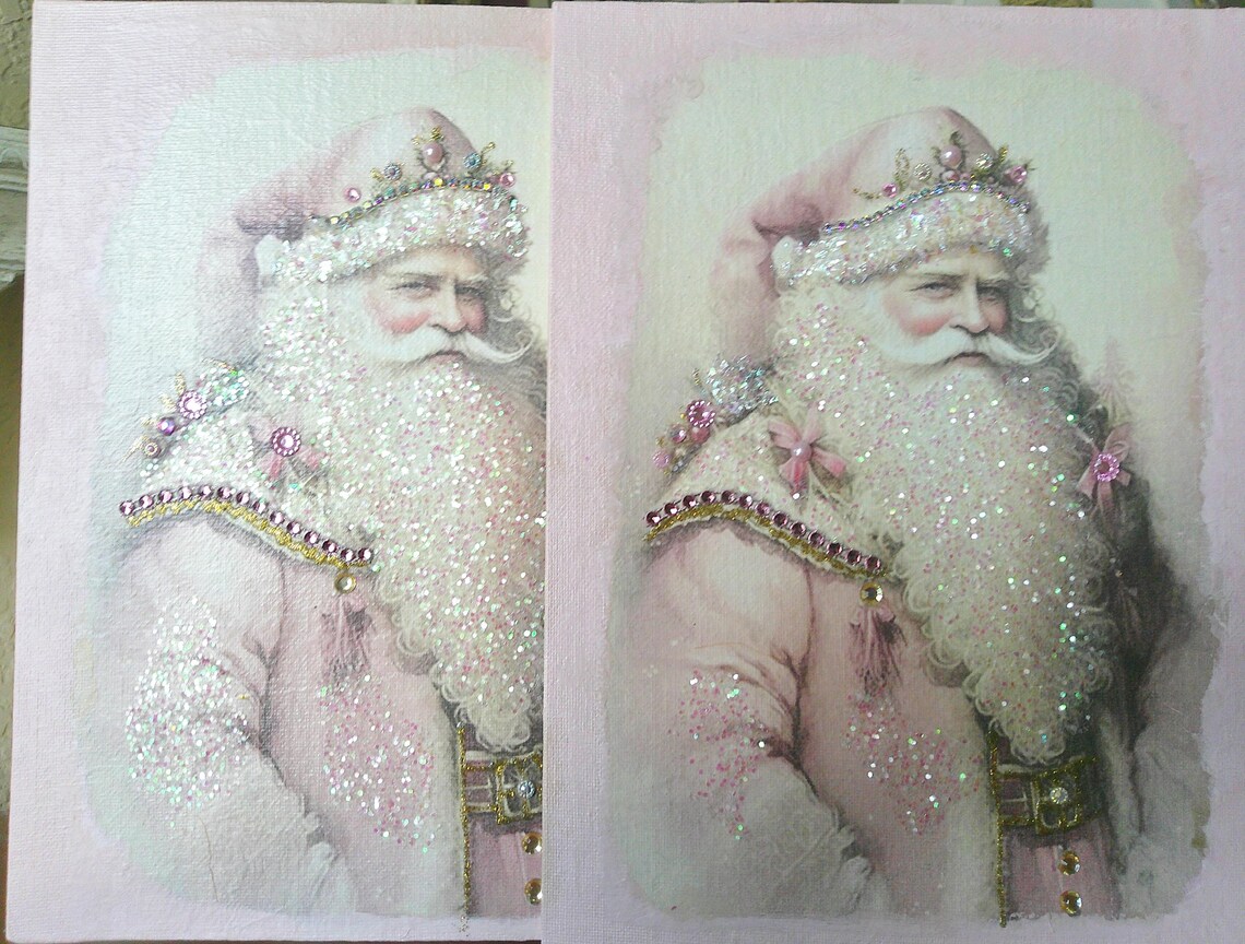 Shabby Chic Victorianpink Santa Portrait on Canvastable or Wall Sign - Etsy