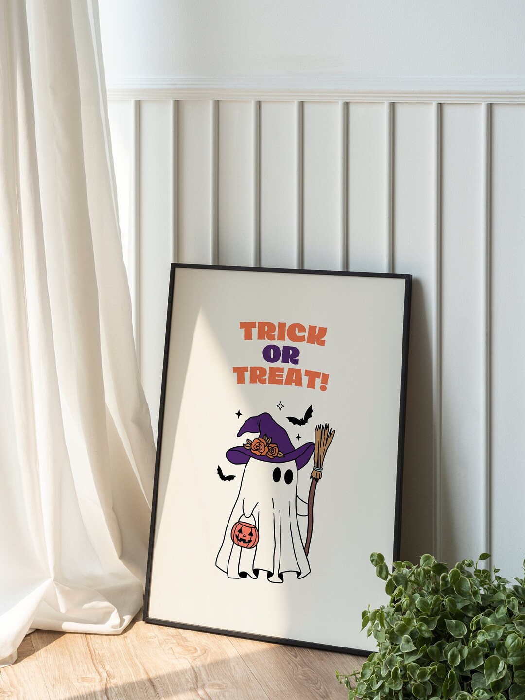 Printable Trick or Treat Halloween Ghost Retro Wall Art - Etsy