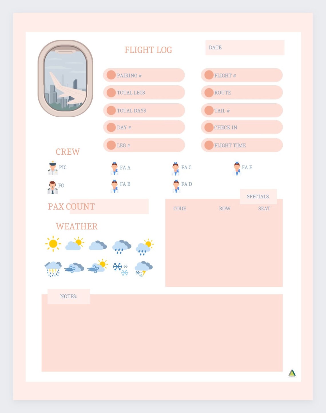 Printable Flight Attendant Log A4 - Etsy