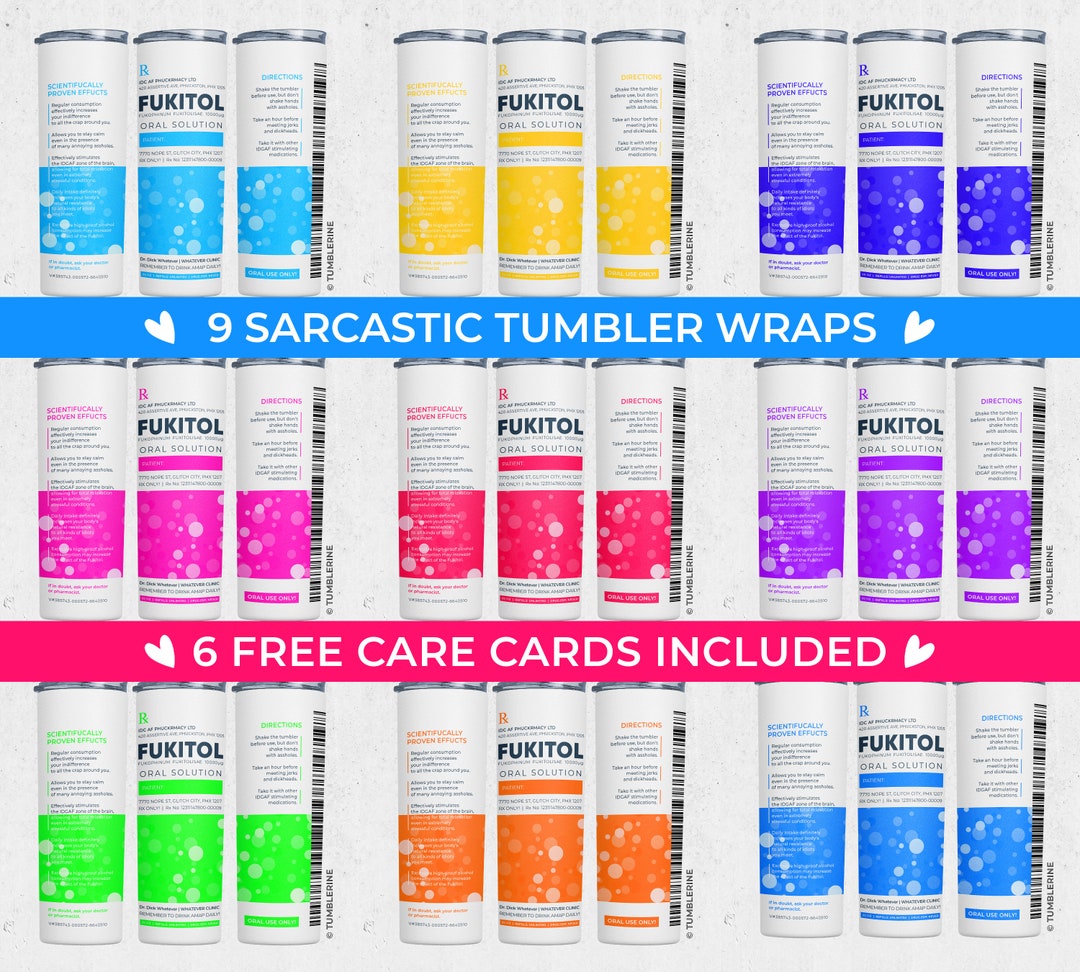 Fukitol Bundle Funny Prescription 20oz Skinny Tumbler Wrap, Pill Bottle ...