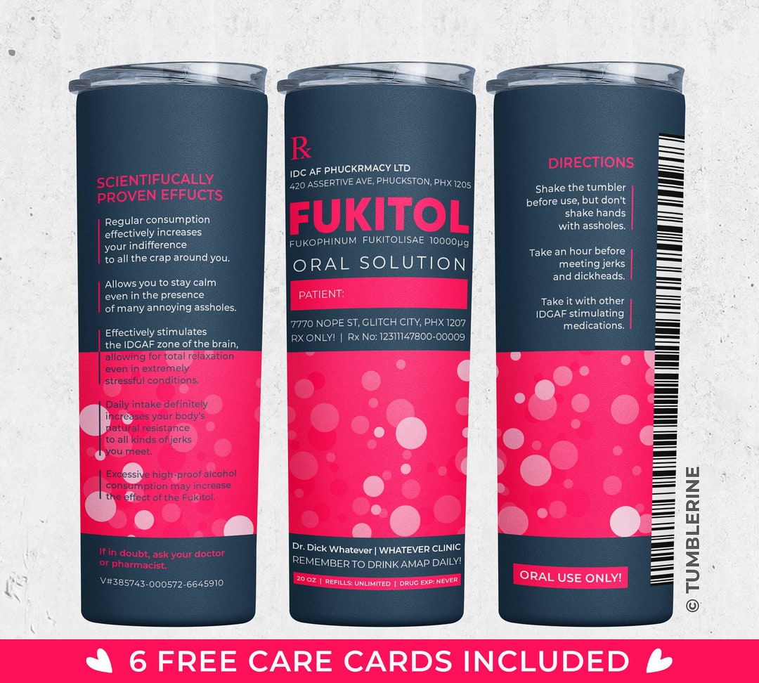FUKITOL Sarcastic Prescription Funny 20oz Skinny Tumbler Wrap, Pill ...