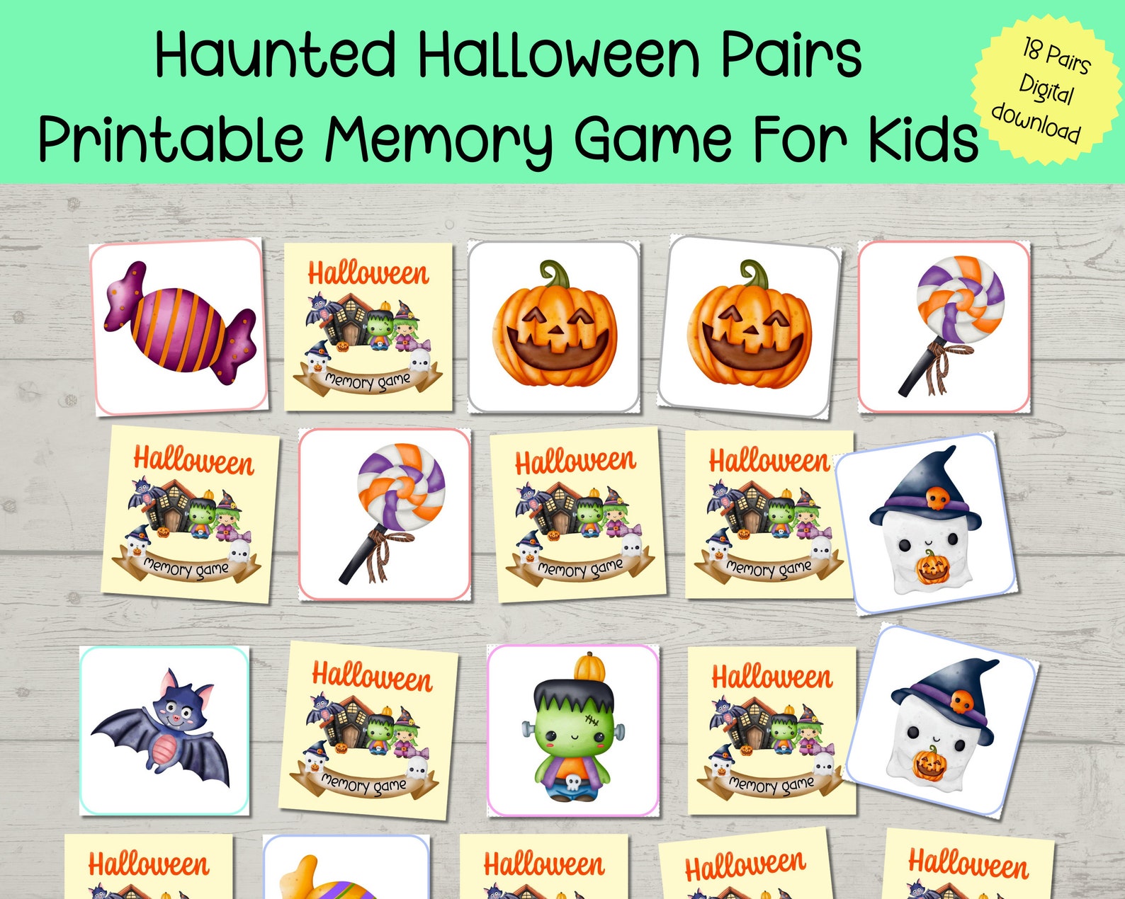 Halloween Printable Memory Game for Kids: Haunted Pairs - Etsy