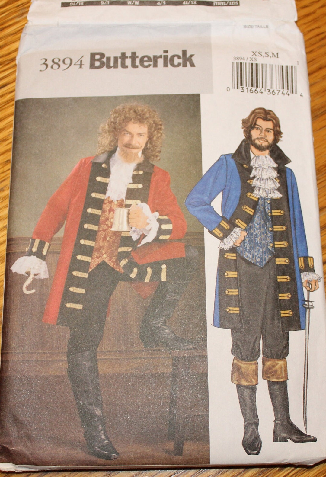 Butterick 3894 Mens Pirate Costume Sewing Pattern, Uncut, FF, Size XS ...