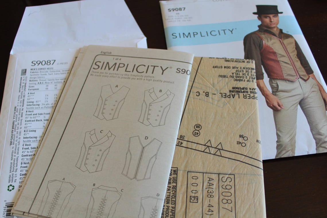S9087 Simplicity Double Breasted Vest Sewing Pattern - Uncut, Factory ...