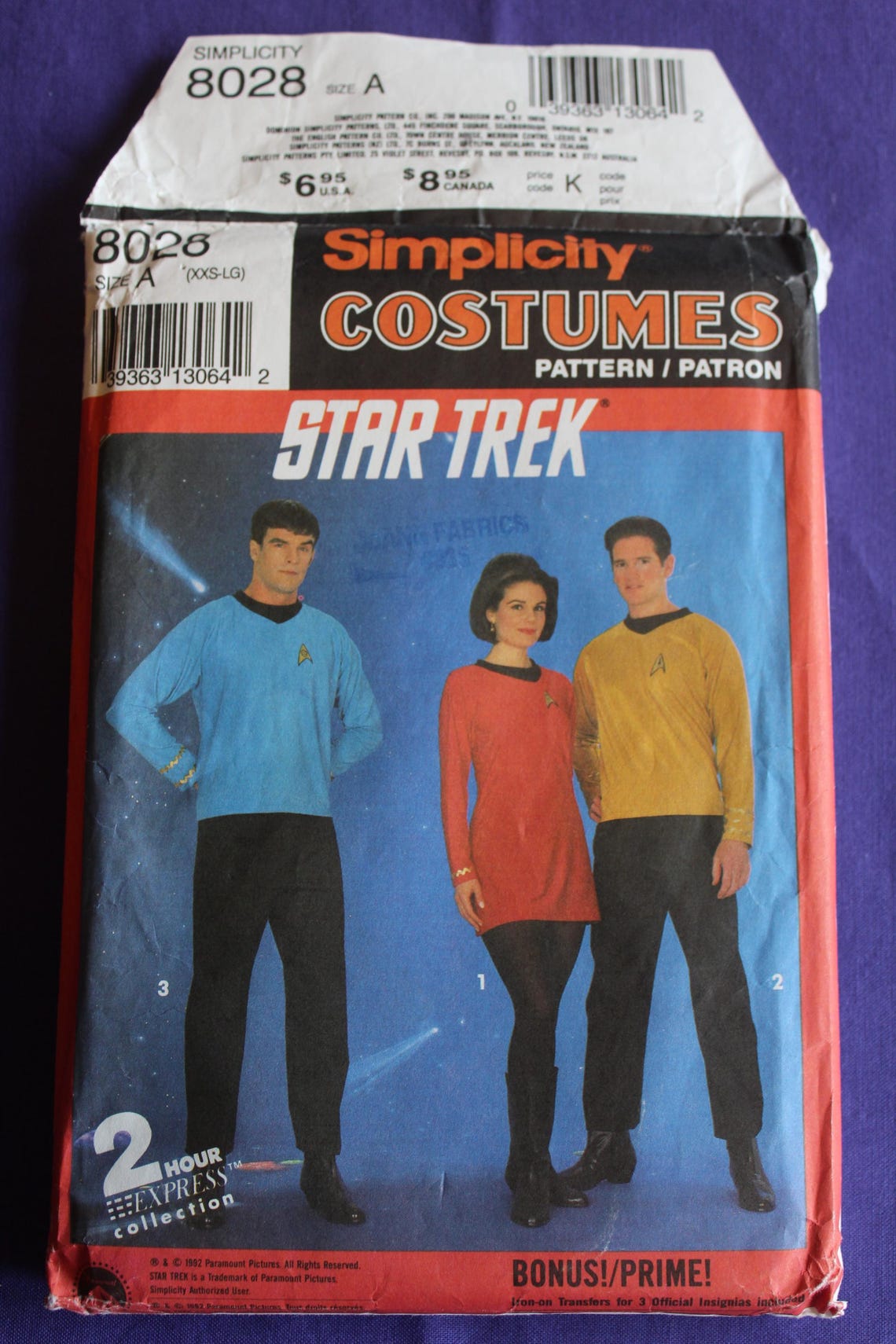 Simplicity 8028 Star Trek Sewing Pattern, Size A XXS LG Uncut, Factory ...
