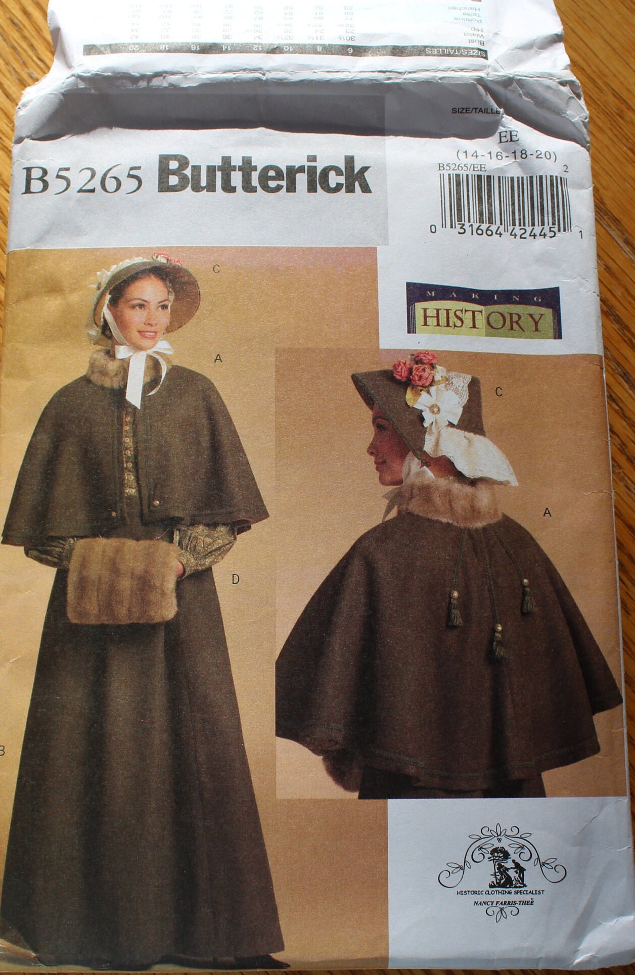 Butterick B5265 Misses Historical Costume Cape, Skirt, Hat, Muff Sewing ...
