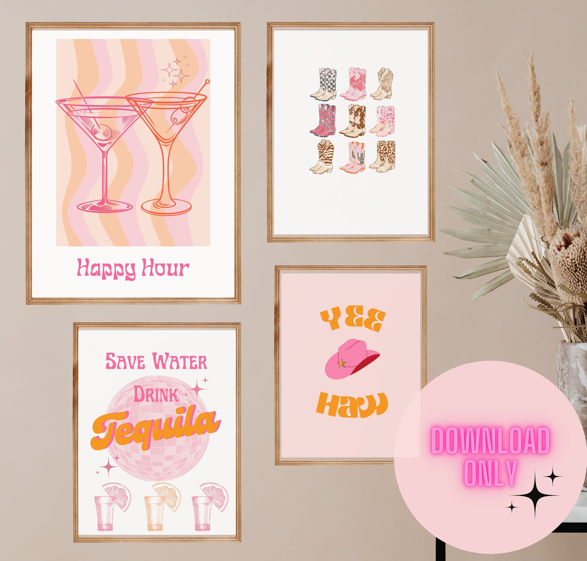 Retro Disco Prints, Western Prints, Cowgirl Prints Pink Cowgirl, Bar ...