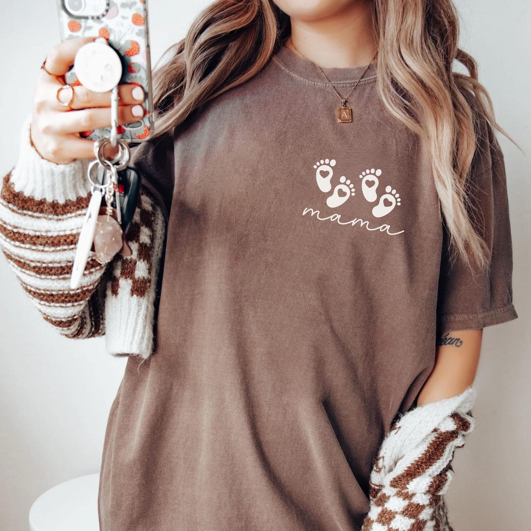 Twins Mama Shirt Twins Pregnancy Announcement Mama Footprint Shirt Two ...