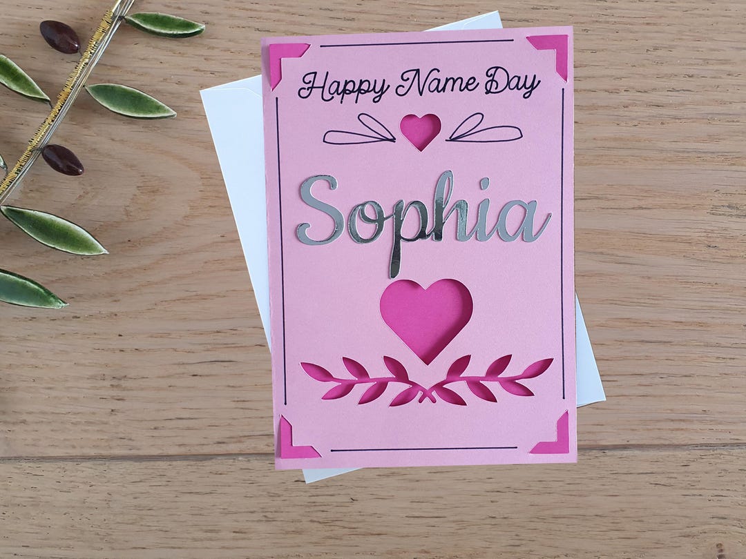 Happy Name Day Handmade Card | Personalised With Any Name Hearts Card ...