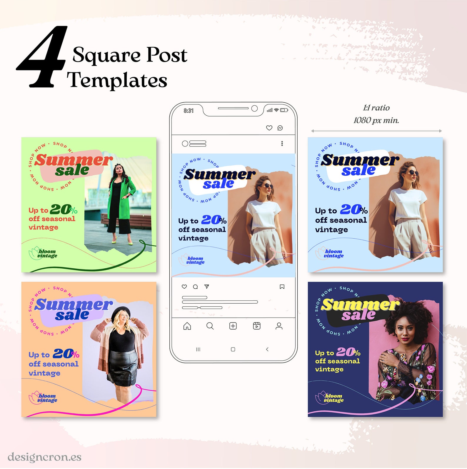 BLOOM VINTAGE | Animated Social Media Post and Story | 4 Bold Color ...