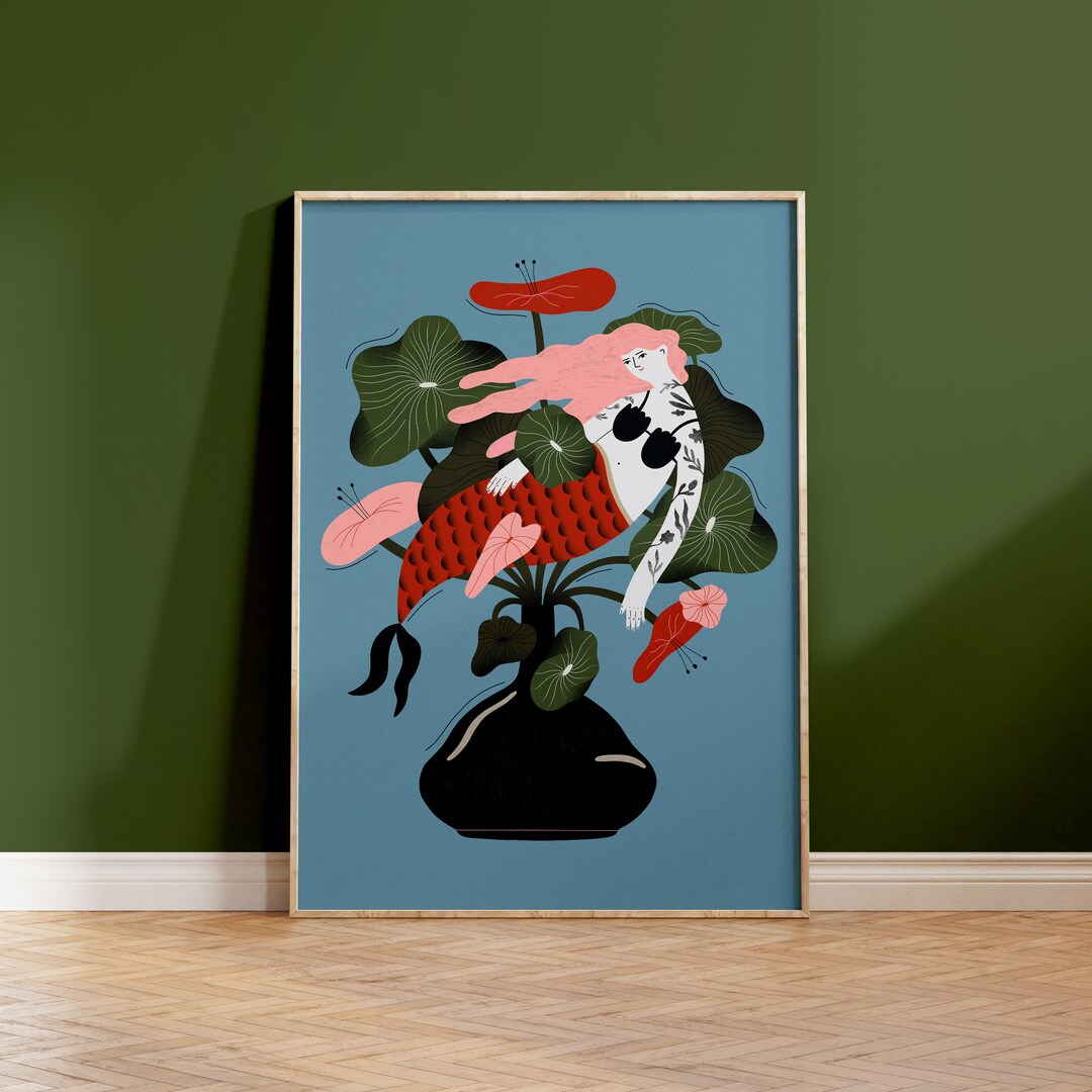 Mermaid 50x70 Cm Poster, Mermaid With Tattoo, Wall Art, Poster 50x70 ...