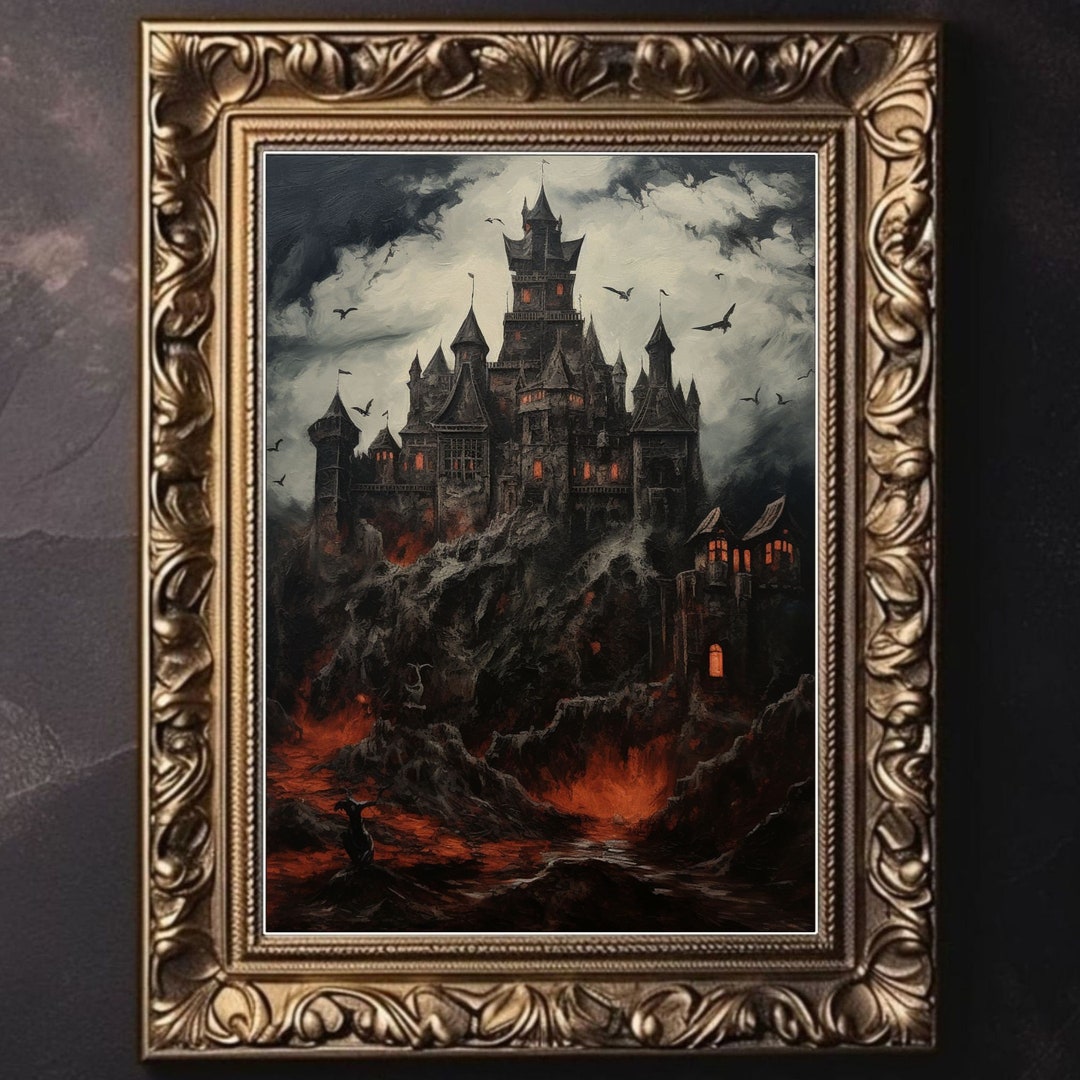 Dracula Castle, Dark Oil Painting Wall Art, Dark Academia Decor ...