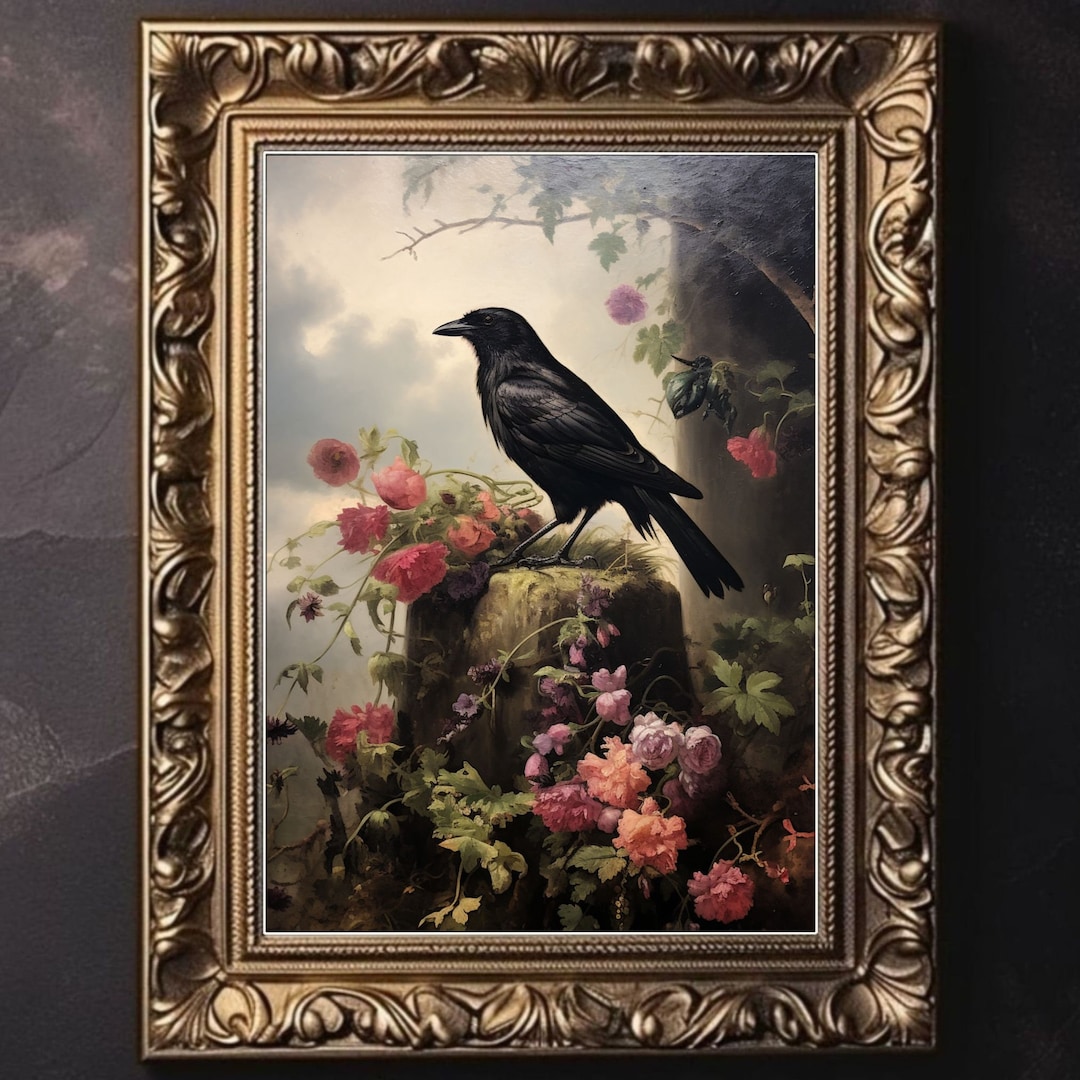 Raven Painting, Dark Academia Decor, Vintage Gothic Poster, Macabre ...