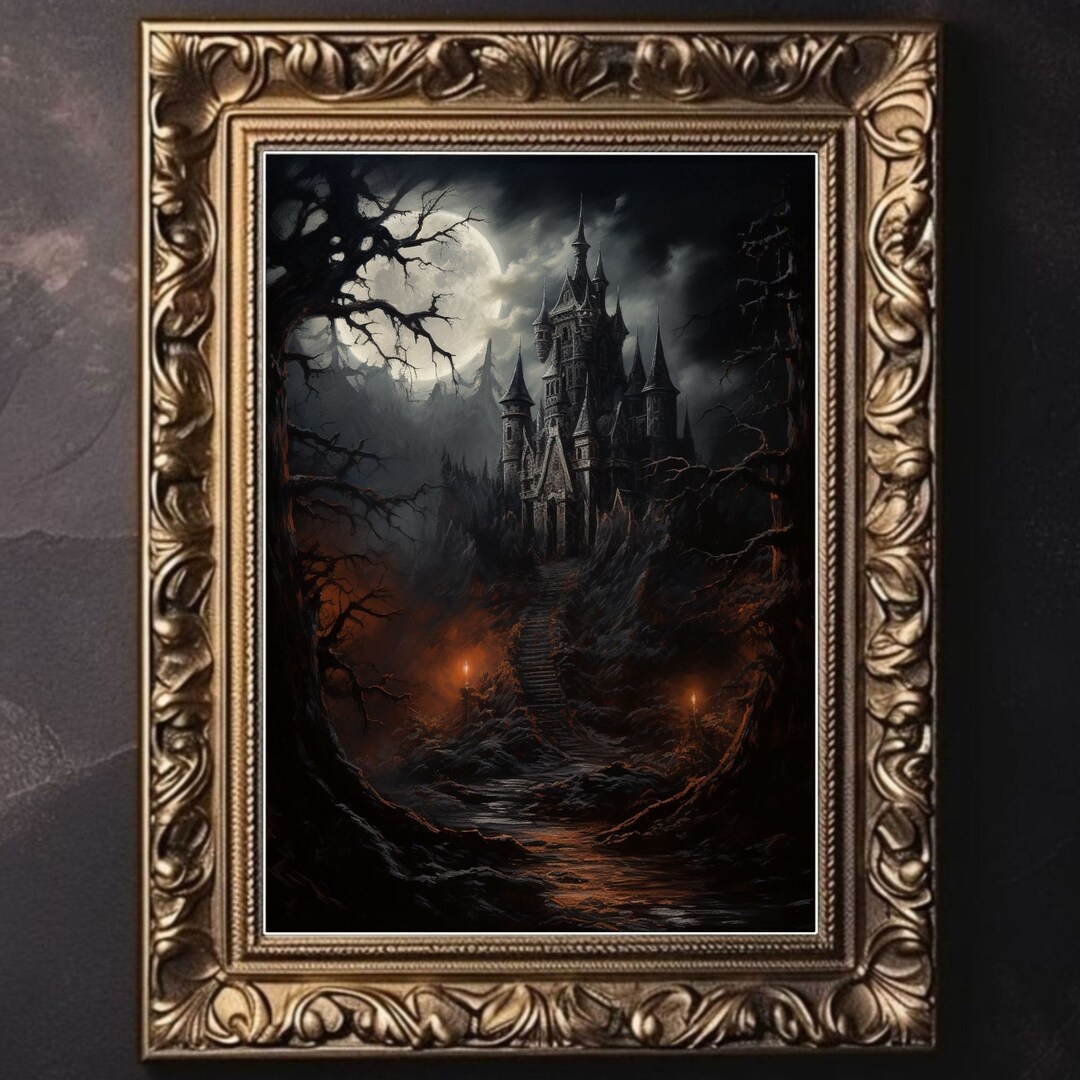 Dracula Castle, Dark Oil Painting Wall Art, Dark Academia Decor ...