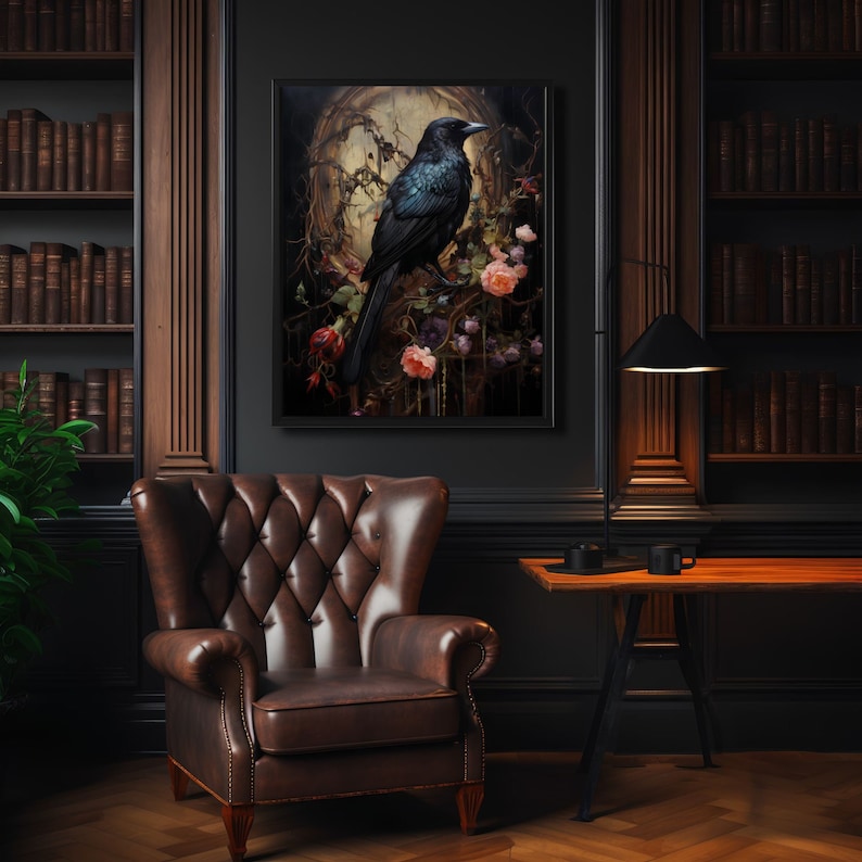 Raven Painting Dark Academia Decor Vintage Gothic Poster - Etsy