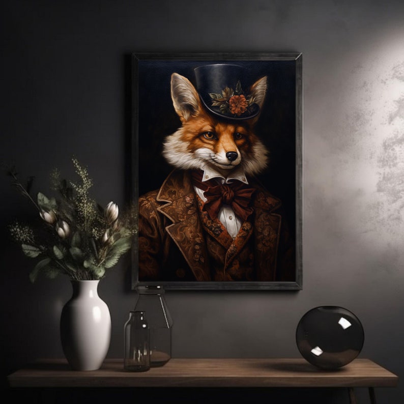 Victorian Fox, Vintage Gothic Poster, Macabre Aesthetic Print, Dark ...