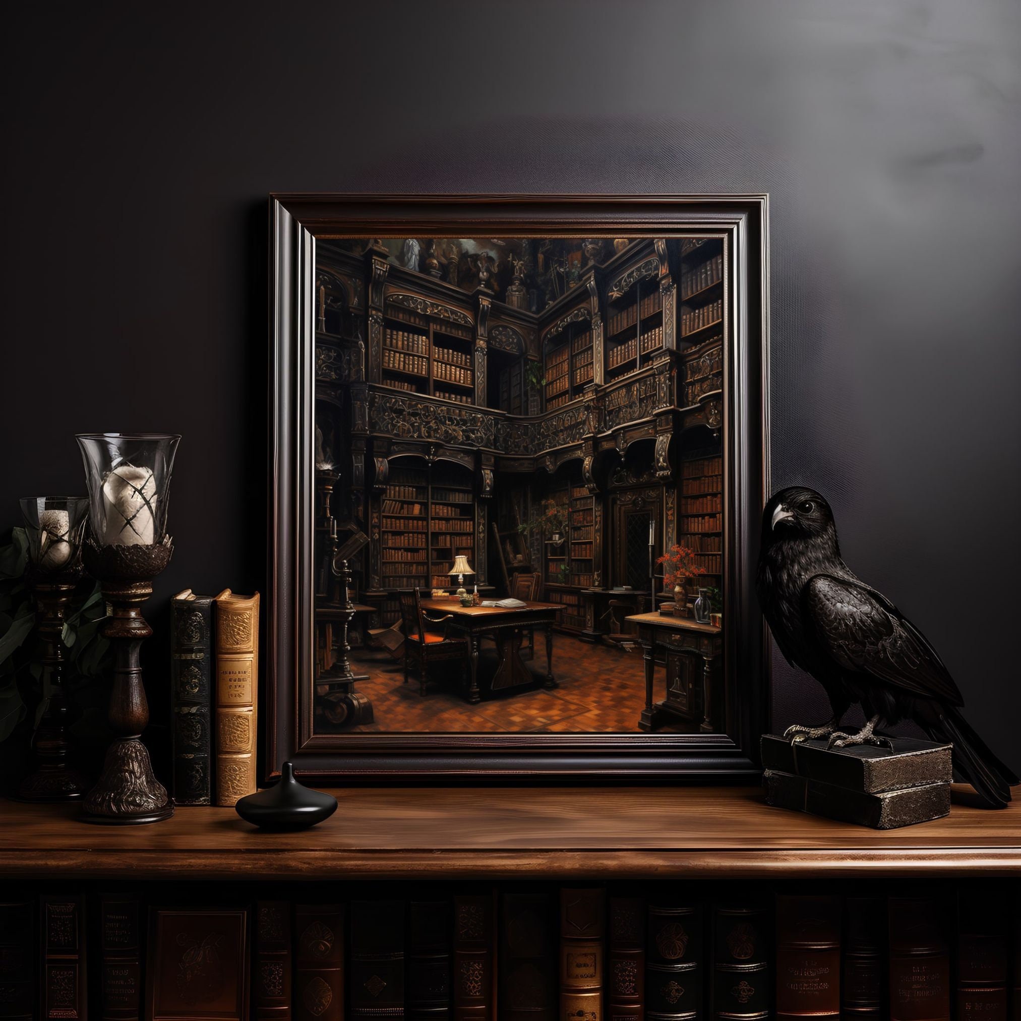 Old Library, Dark Academia Decor, Oil Painting Wall Art, Vintage Art ...