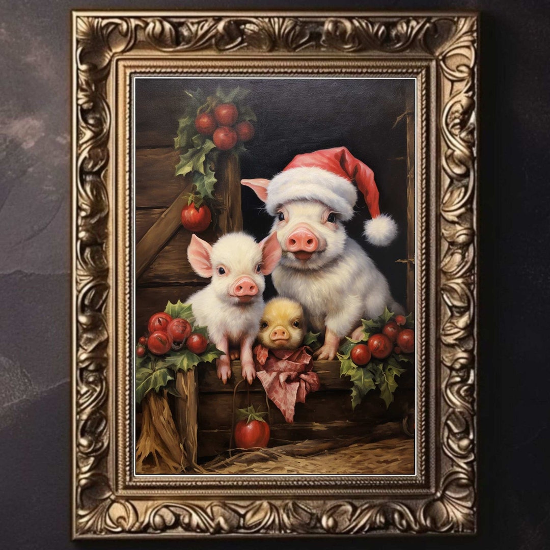 Pig Winter Room Decor, Snowy Aesthetic, Christmas Prints, Cottagecore ...