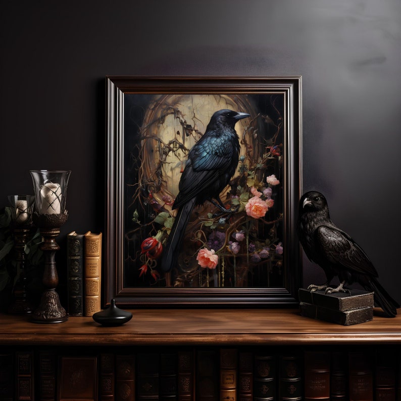 Raven Painting Dark Academia Decor Vintage Gothic Poster - Etsy