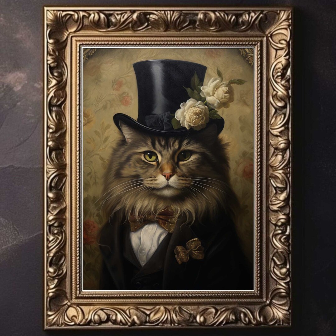 Renaissance Cat Portrait, Vintage Gothic Poster, Macabre Aesthetic ...