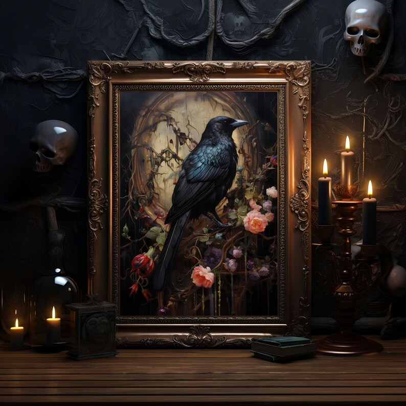 Raven Painting Dark Academia Decor Vintage Gothic Poster - Etsy
