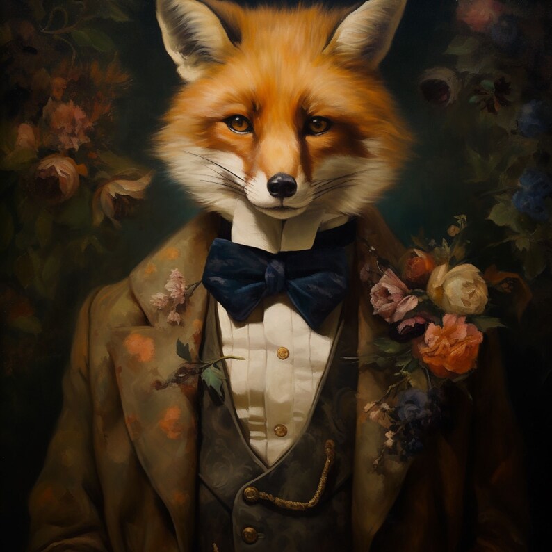 Victorian Fox, Vintage Gothic Poster, Macabre Aesthetic Print, Dark ...