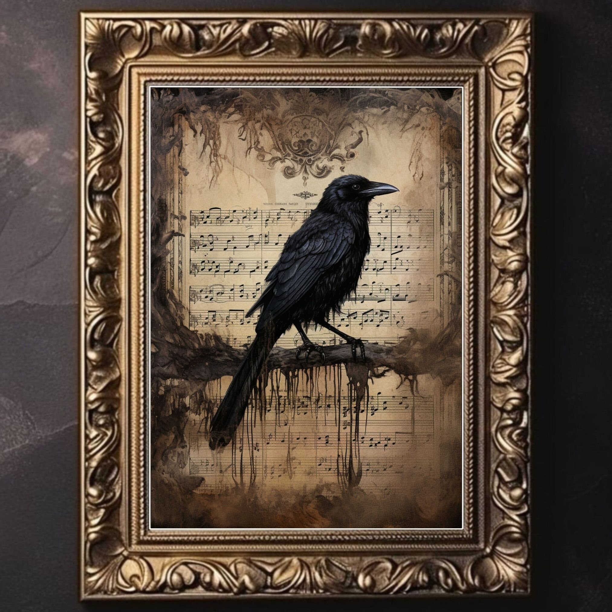 Raven Painting, Dark Academia Decor, Vintage Gothic Poster, Macabre ...