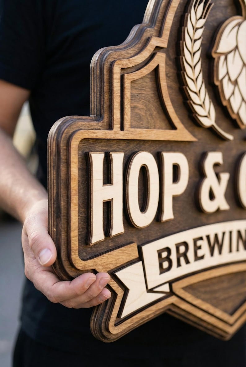 Custom 3D Wood Business Logo Sign: Handcrafted Interior Brand Plaque - Etsy