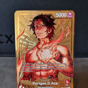 Custom Golden Metal Portgas D Ace Leader Card OP02-001L One Piece TCG ...