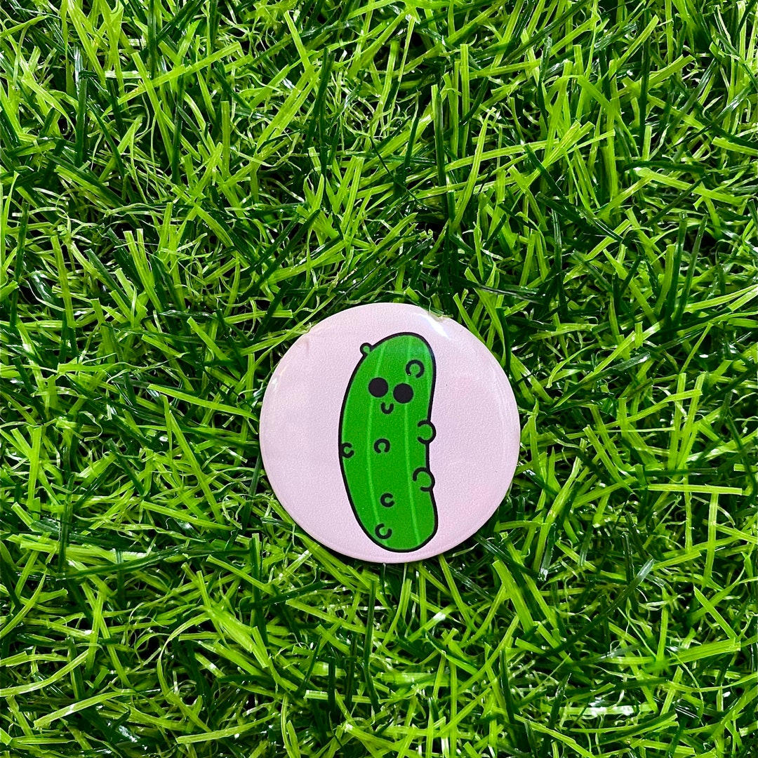 Chibi Pickle With Pink Background, Pinback Button, Available in Various ...