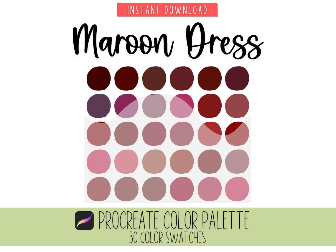 Maroon Dress Procreate Color Palette: 30 Autumn Burgundy Shades ...