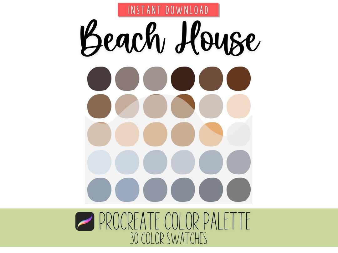 Beach House Color Palette: 30 Coastal Colors for Procreate (digital ...
