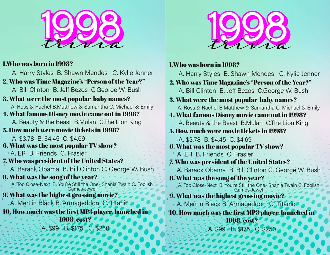 1998 Trivia Game - Etsy