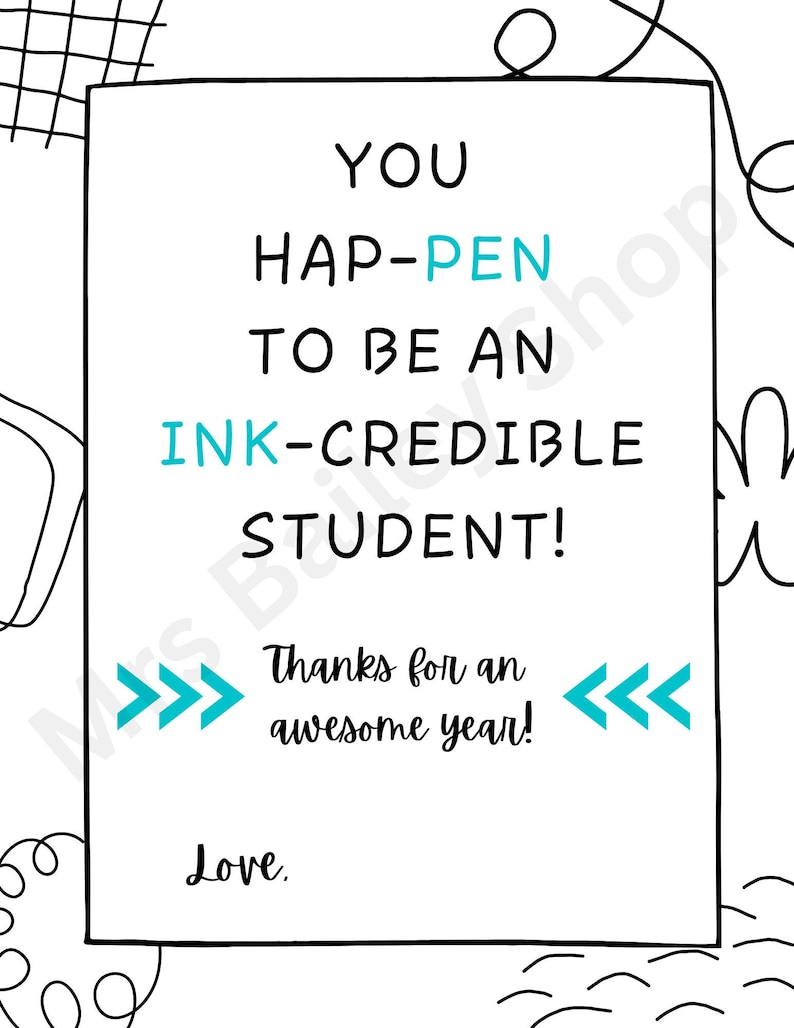 End of Year pen Student Gift Tags - Etsy