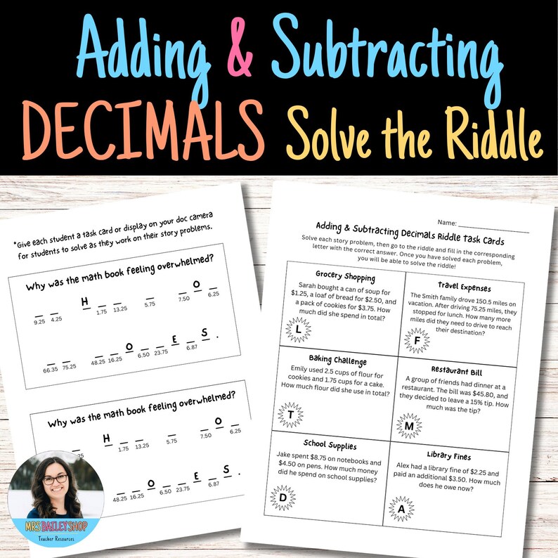 Adding & Subtracting Decimals Solve the Riddle Activity - Etsy